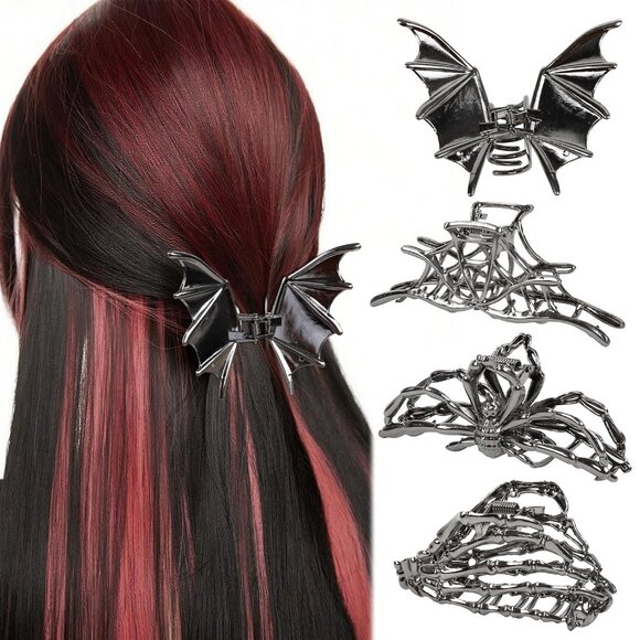 Accessories | 4pcs Gothic Spider Hair Clips Black Web Bat Skeleton Hand ...